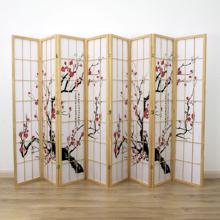 Cherry Blossom Room Divider Screen Natural 8 Panel – Home Storage & Living