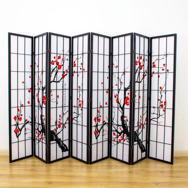 Cherry Blossom Room Divider Screen Black 8 Panel – Home Storage & Living