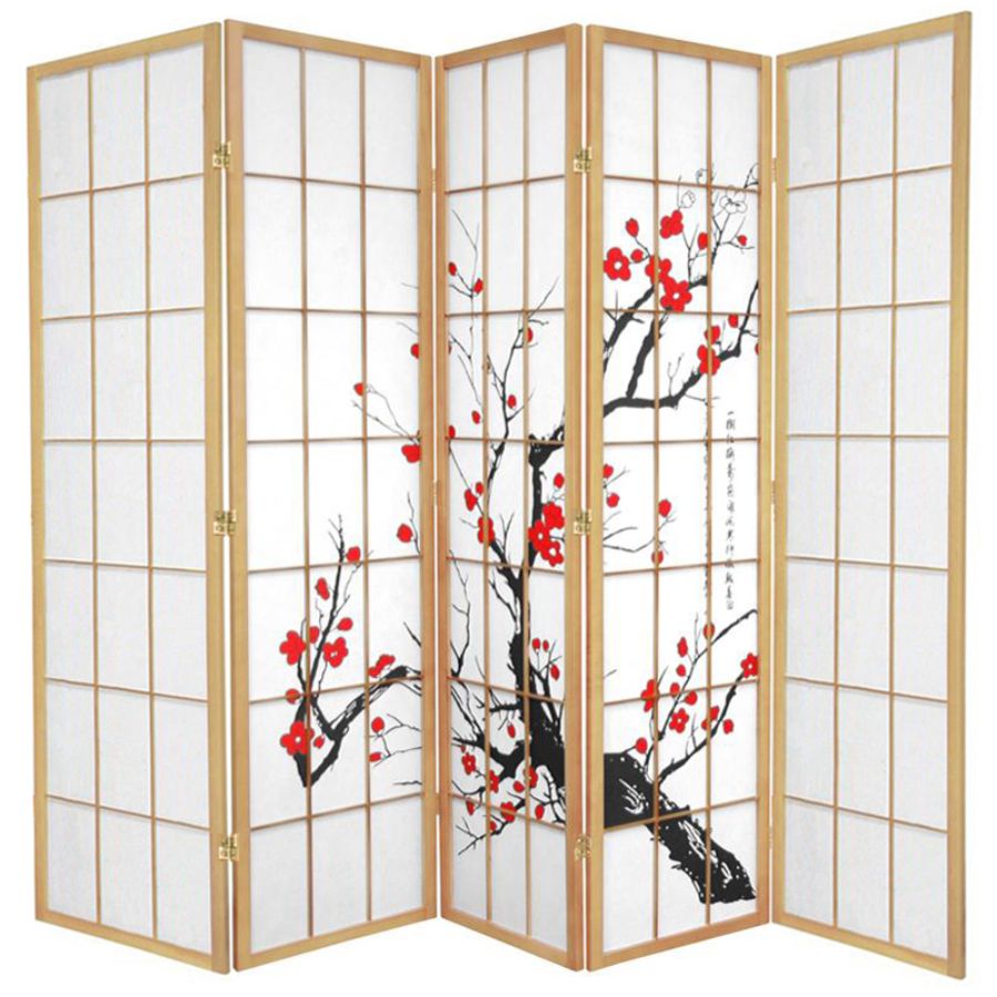 Cherry Blossom Room Divider Screen Natural 5 Panel – Home Storage & Living