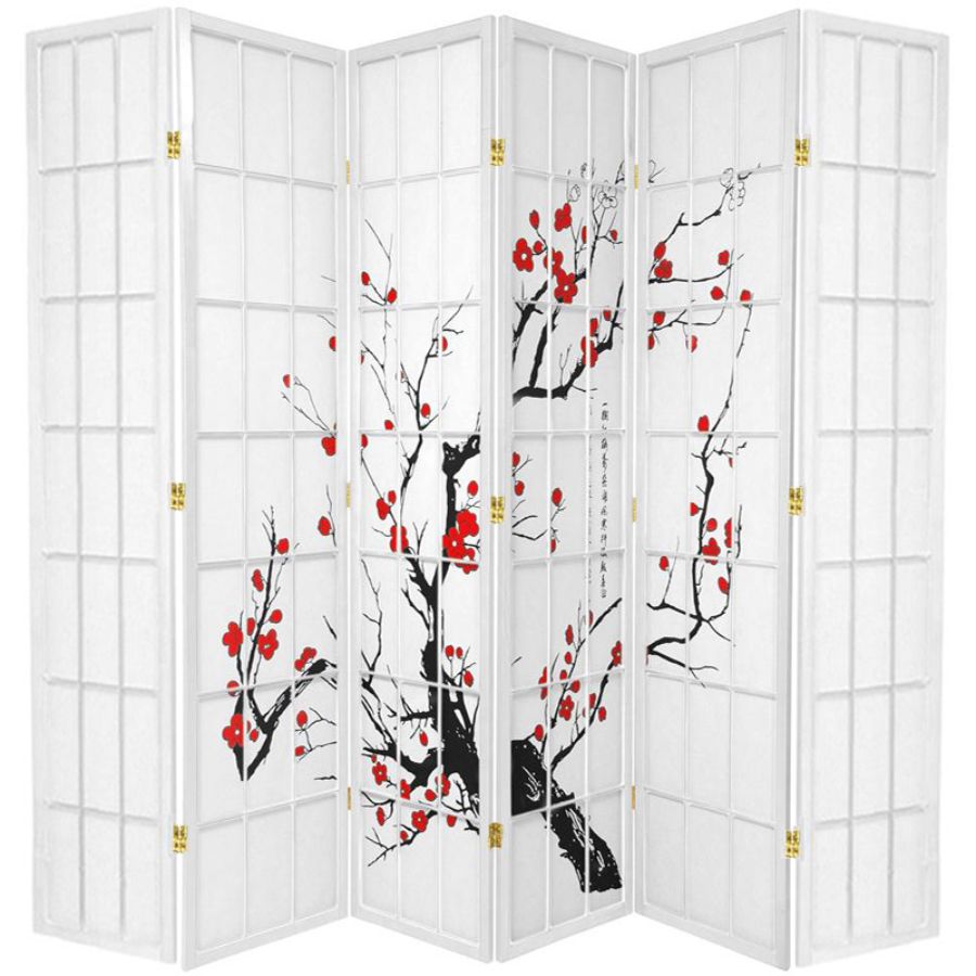 Cherry Blossom Room Divider Screen White 6 Panel – Home Storage & Living